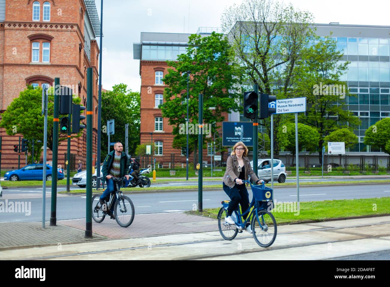 Road crossing for cyclists. Special lights for cyclists. The ...