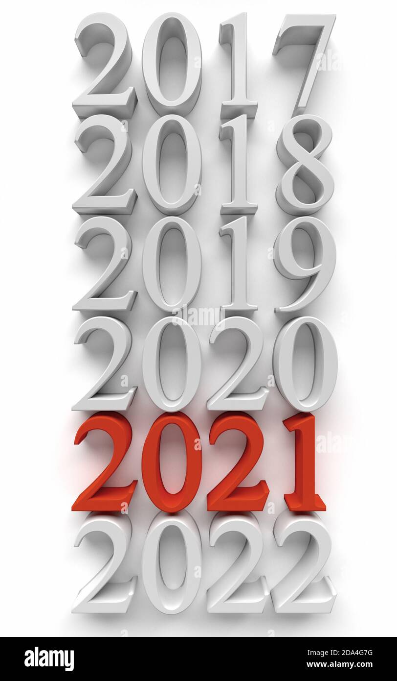 Red number of new 2021 year near old years. 3d rendering Stock Photo ...