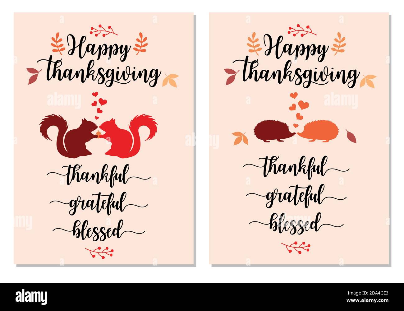 Thanksgiving card set with cute squirrels and hedgehogs, falling autumn ...