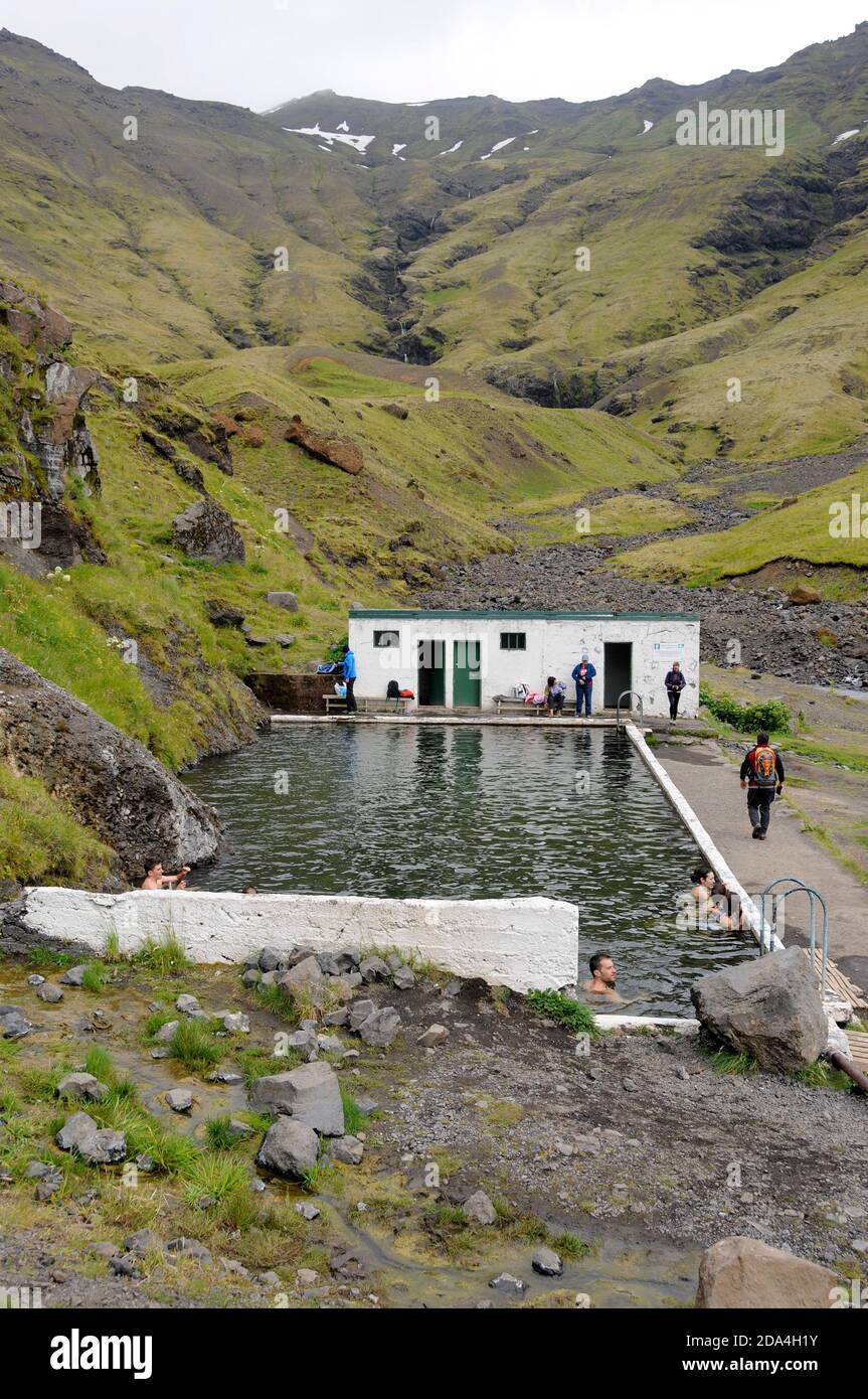 Outdoor swimming pool in Iceland naturally warm even on gloomy days ...
