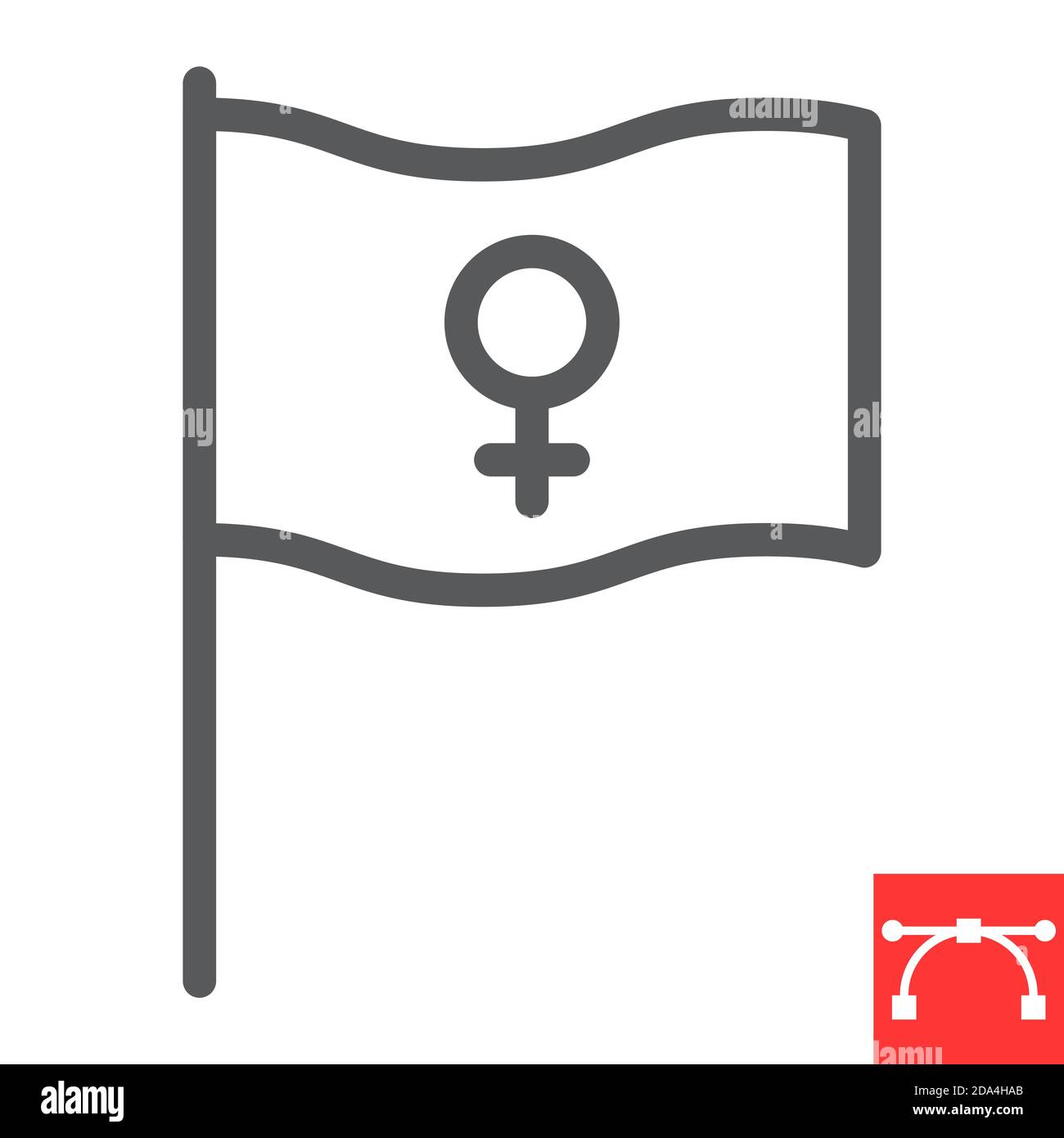 Feminism flag line icon, sexism and feminism, women rights flag sign ...