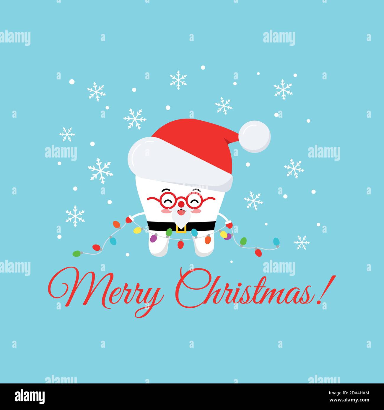 Cute Christmas tooth in Santa Claus costume on dentist greeting card ...