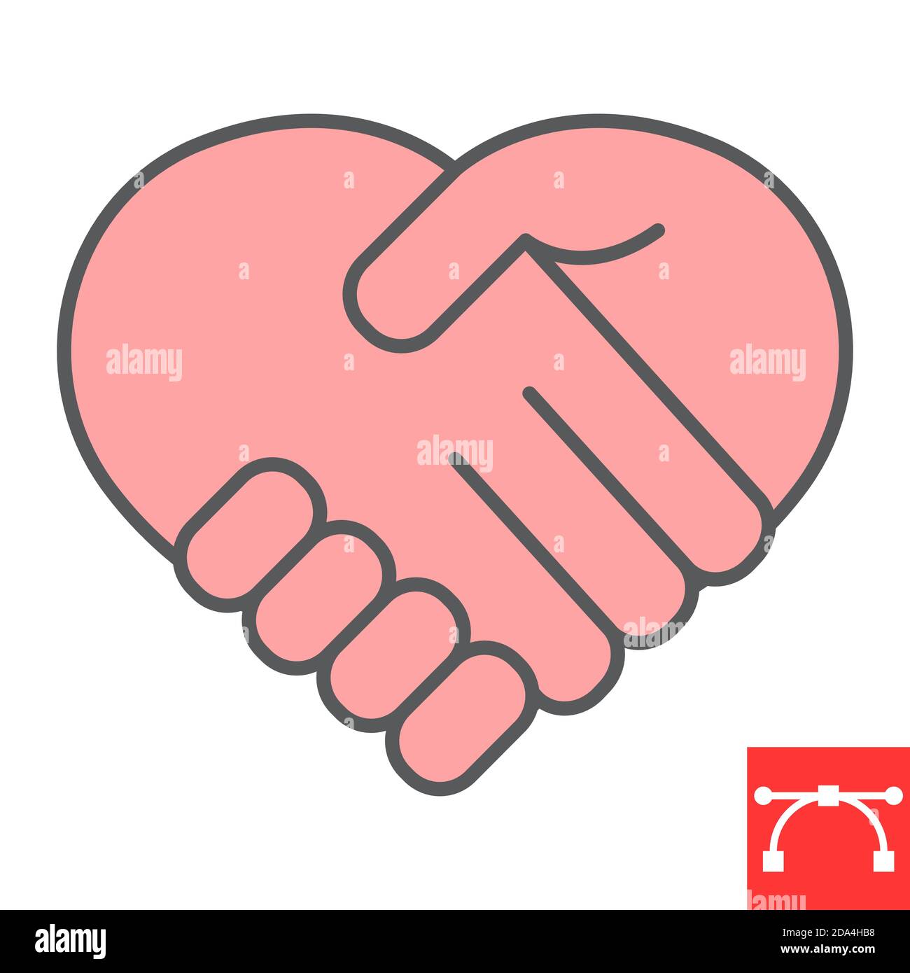 Heart handshake color line icon, love and help, handshake sign vector ...