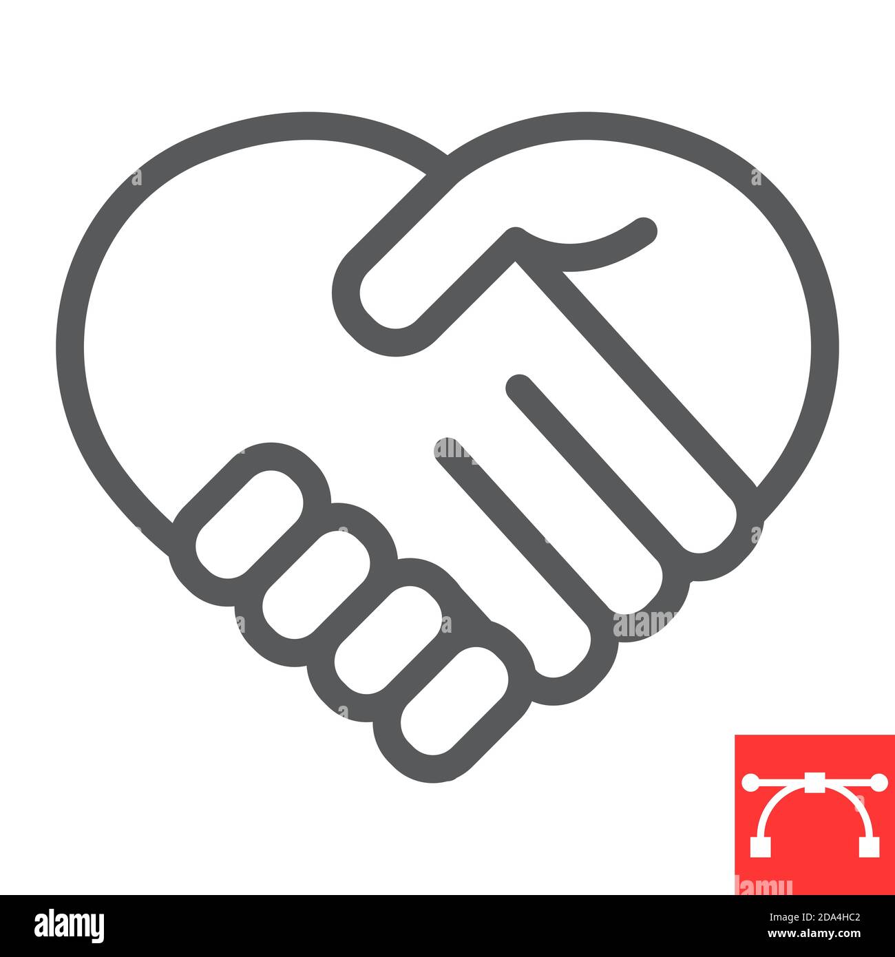 Heart handshake line icon, love and help, handshake sign vector ...