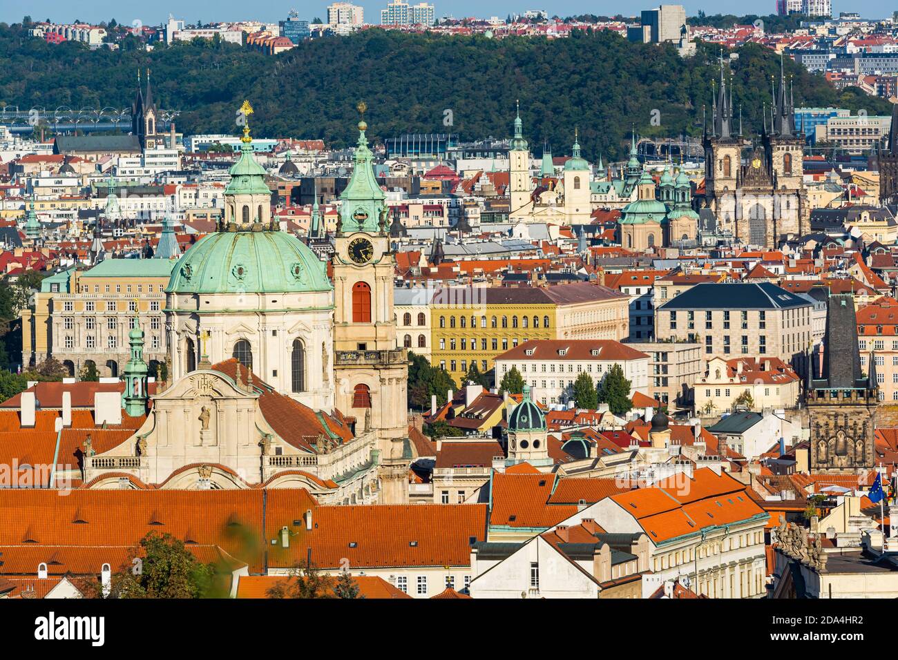 Prague, Czech republic - September 19, 2020. Famous towers above roofs ...