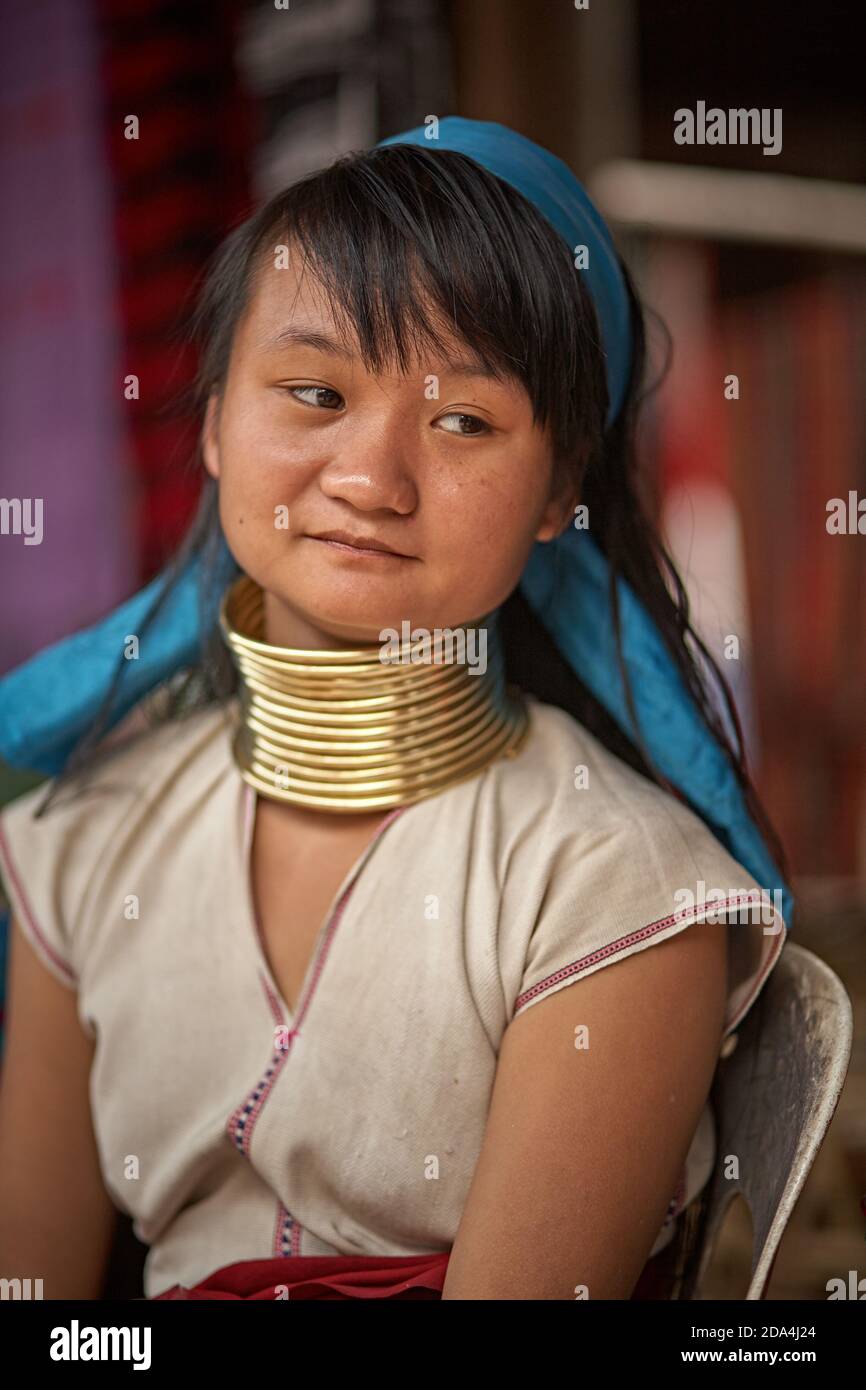 Mae Hong Son, Thailand, March 2012. Portrait of a young Karen woman ...