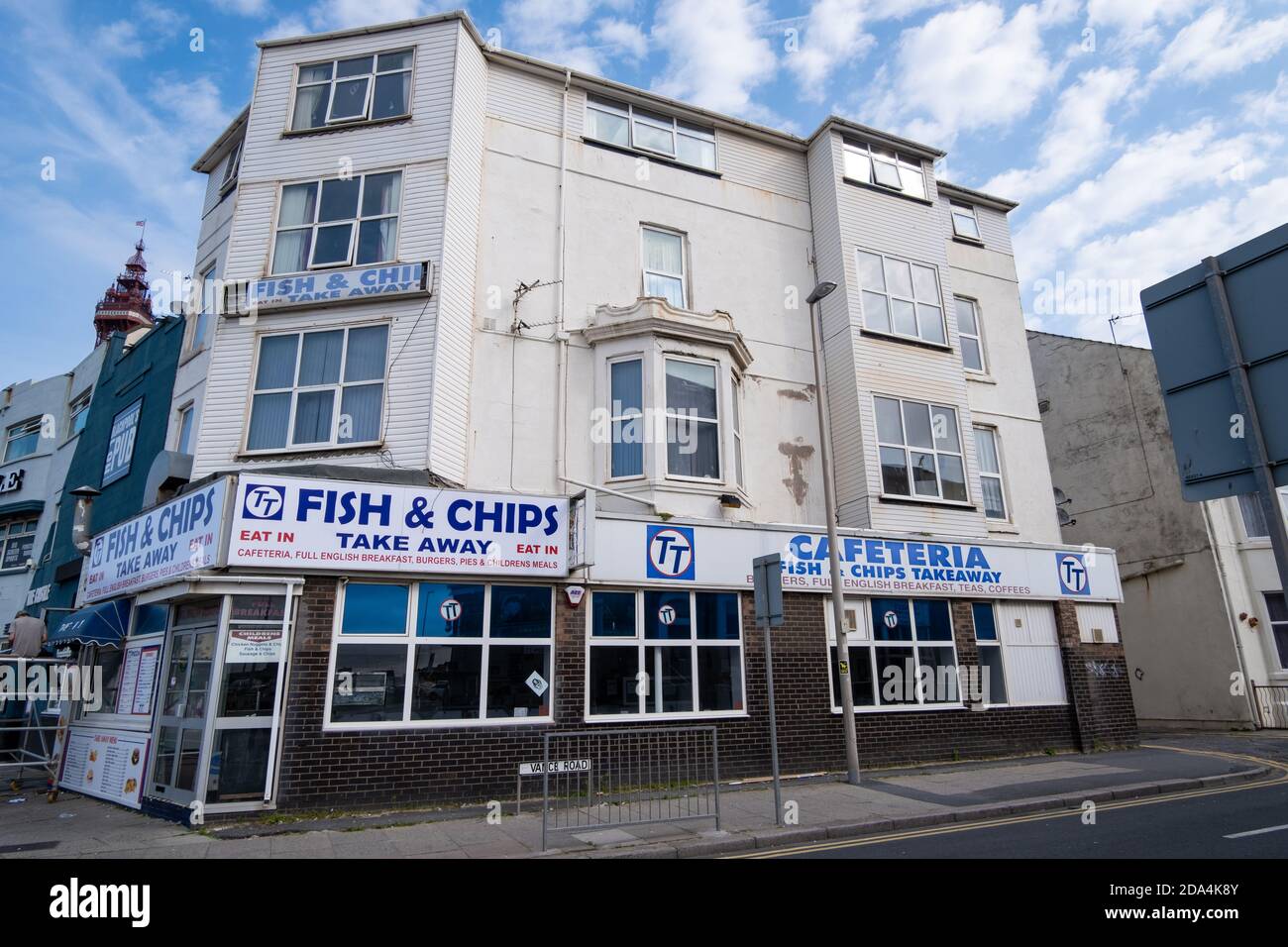 Fish and chip shop and cafeteria in Blackpool August 2020 Stock Photo ...
