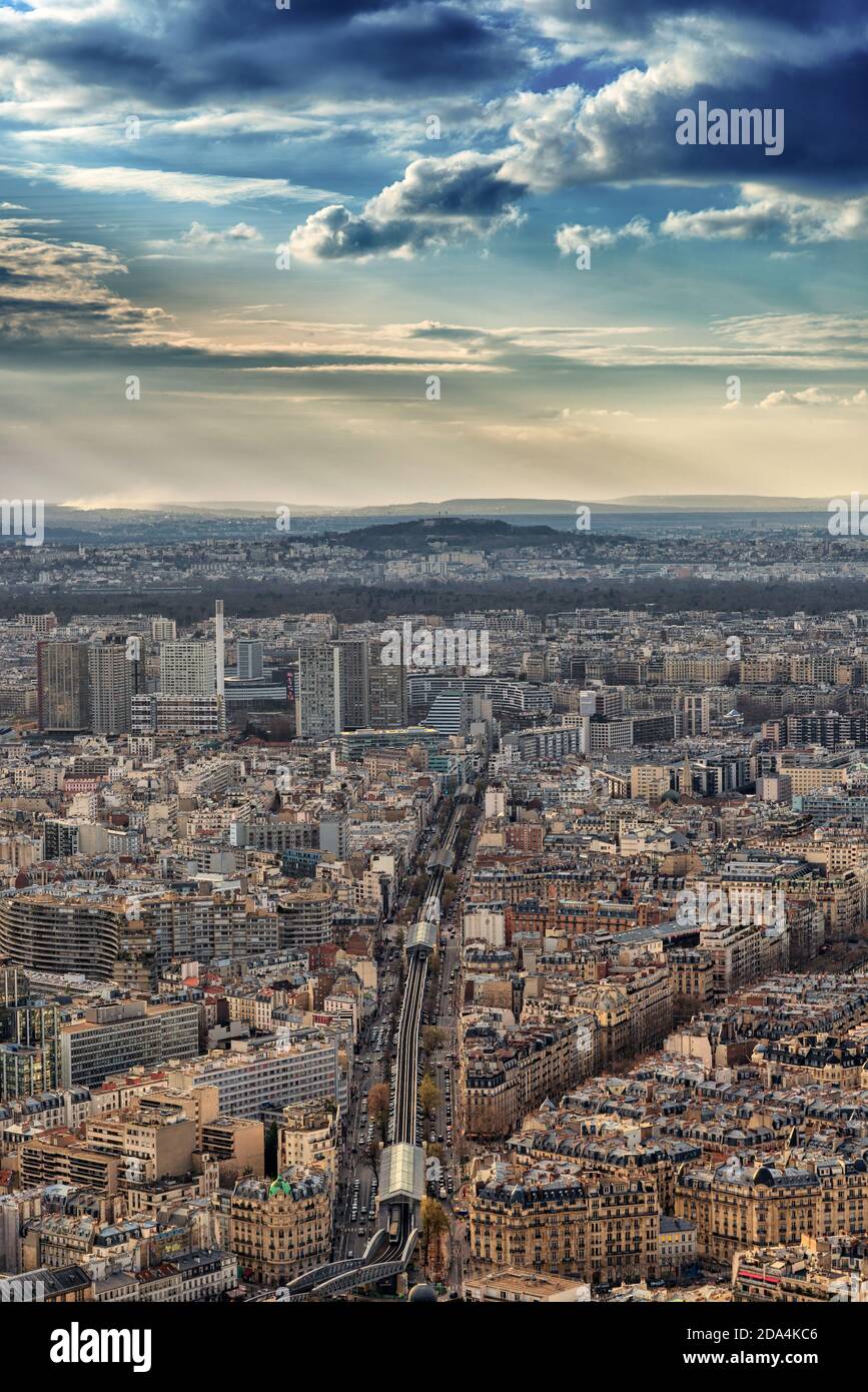 Paris view from above during a spectacular cloudy day from Montparnasse ...