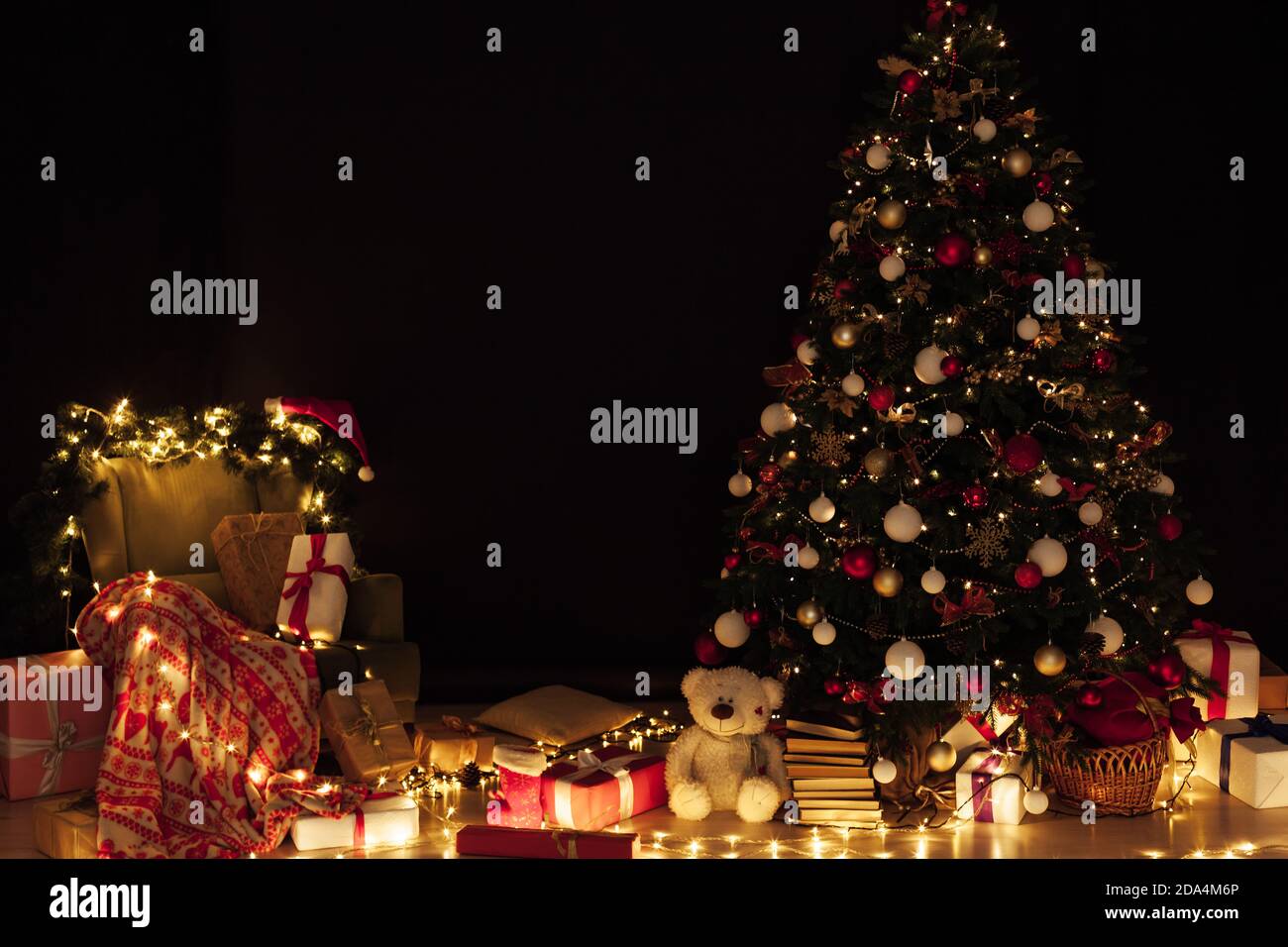 Christmas tree lights and New Year's Eve Stock Photo - Alamy