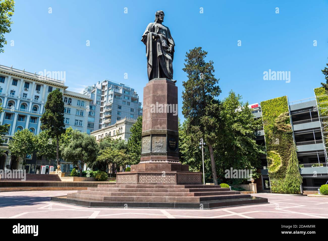 Baku, Azerbaijan – August 1, 2020. Nizami Square in downtown Baku, with ...