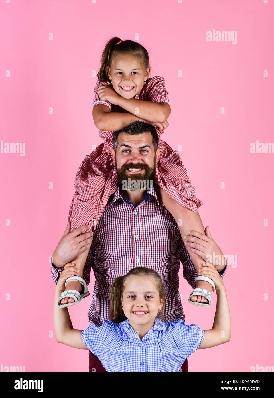 happy dad with two daughters, family Stock Photo - Alamy