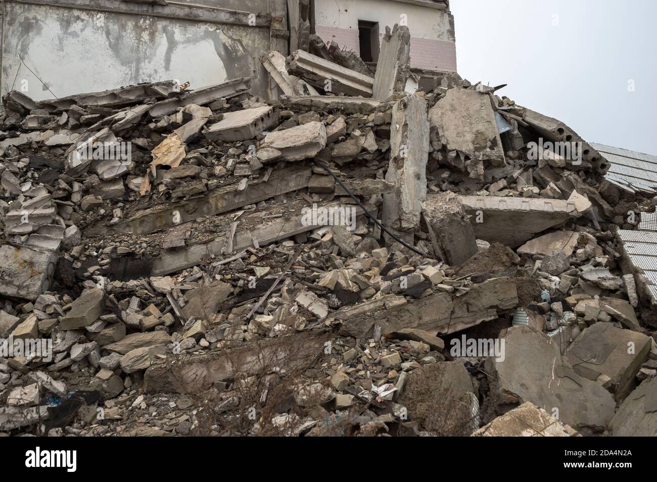 Blockage of bricks, pieces of concrete and other construction debris of ...