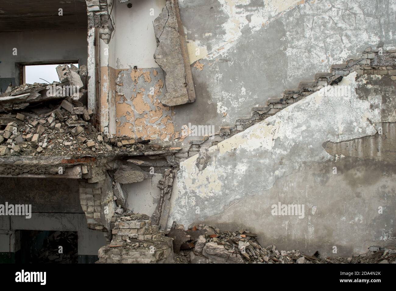 Blockage of bricks, pieces of concrete and other construction debris of ...