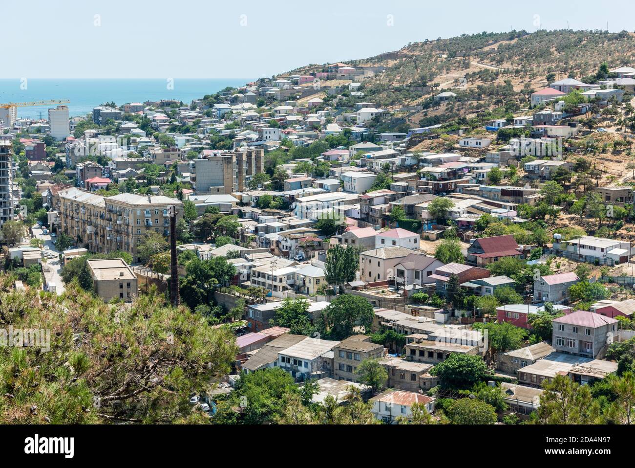 Baku, Azerbaijan – August 1, 2020. Slope of residential buildings in ...