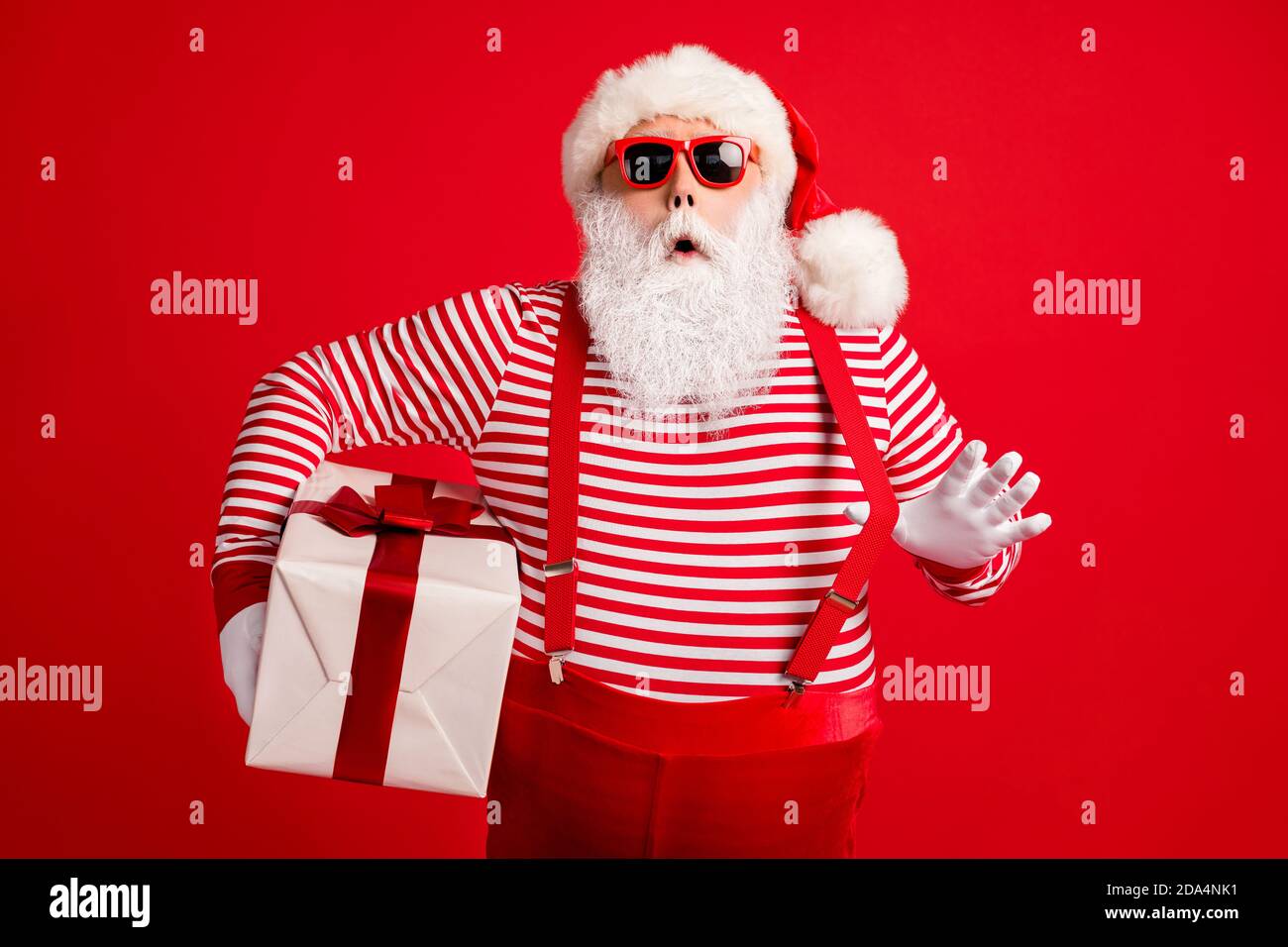 Portrait of his he nice handsome attractive amazed stunned Santa father ...