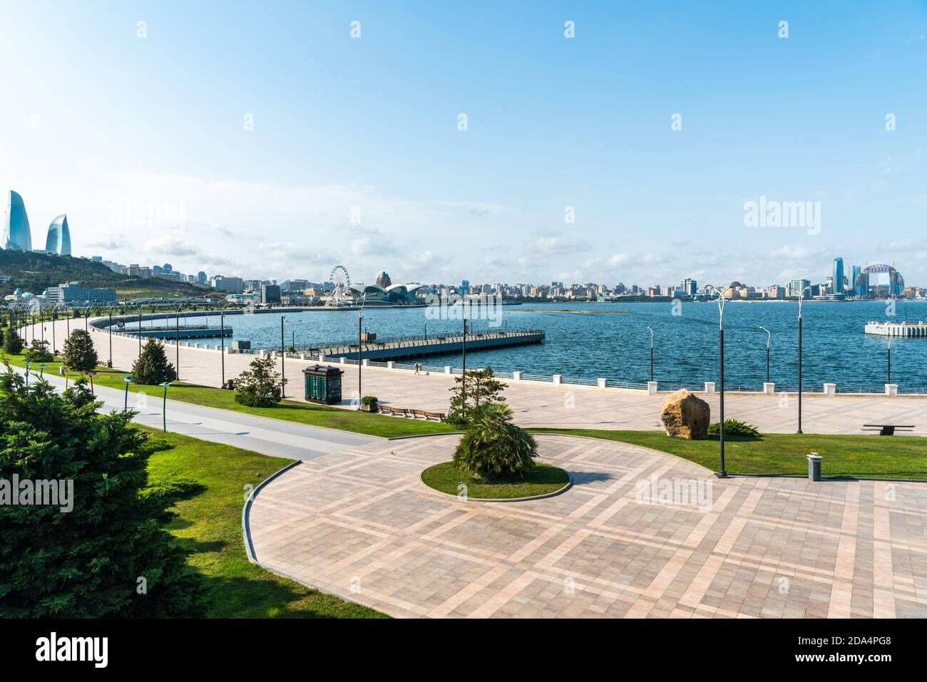 Baku, Azerbaijan – August 2, 2020. Baku seaside boulevard stretching ...