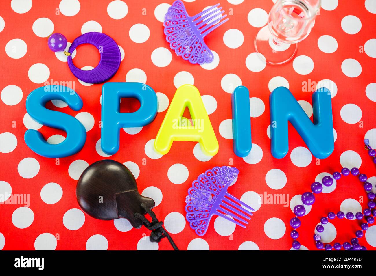 Word Spain made of plastic letters, castanet and costume jewelry Stock ...