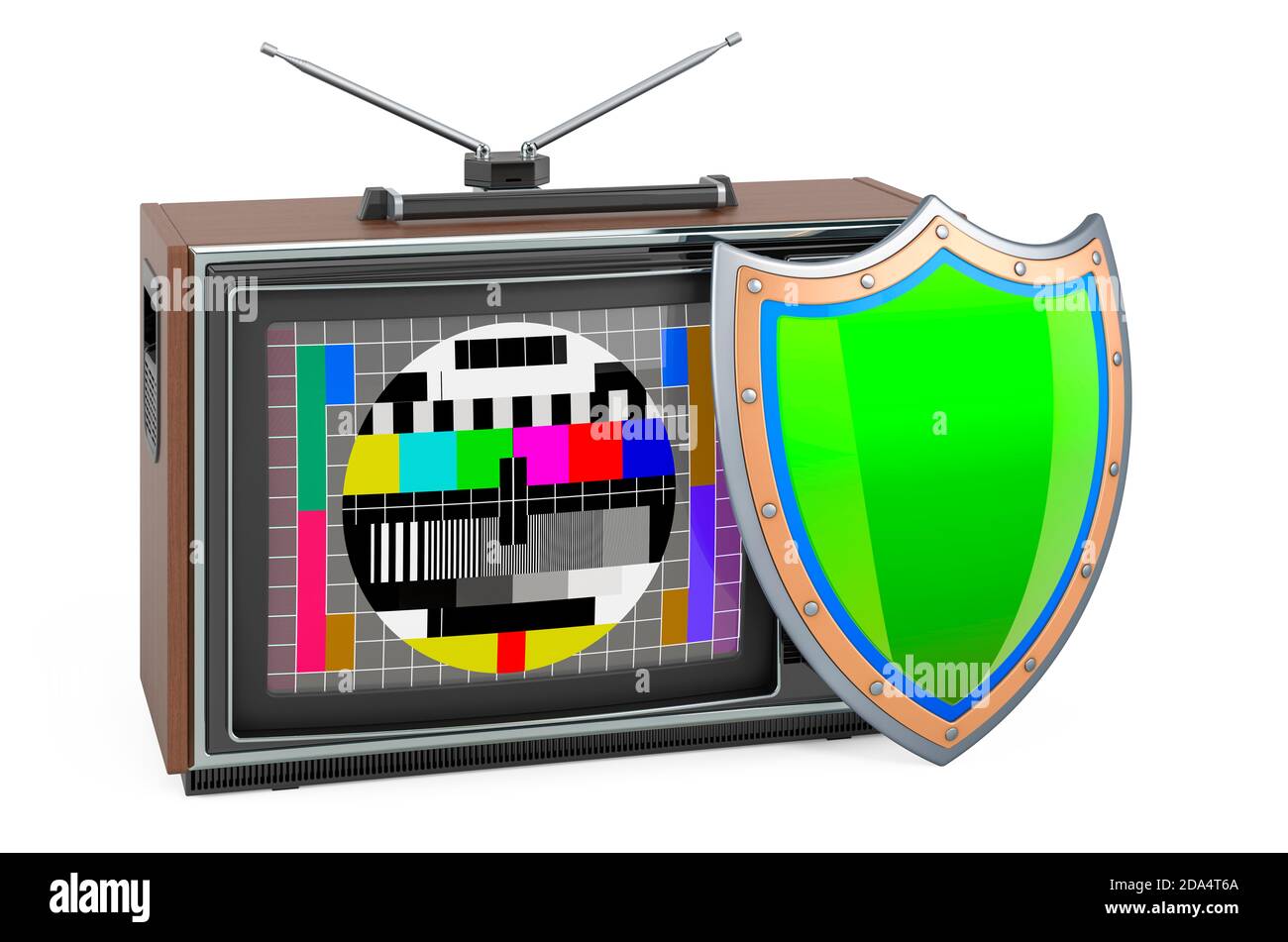 Television set with shield, 3D rendering isolated on white background ...