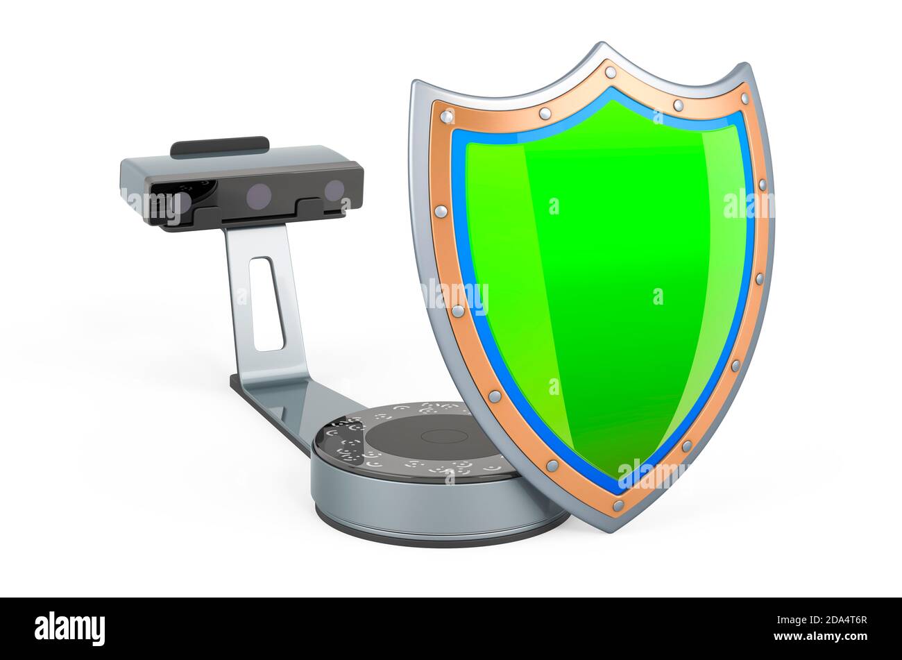 3D scanner with shield, 3D rendering isolated on white background Stock ...