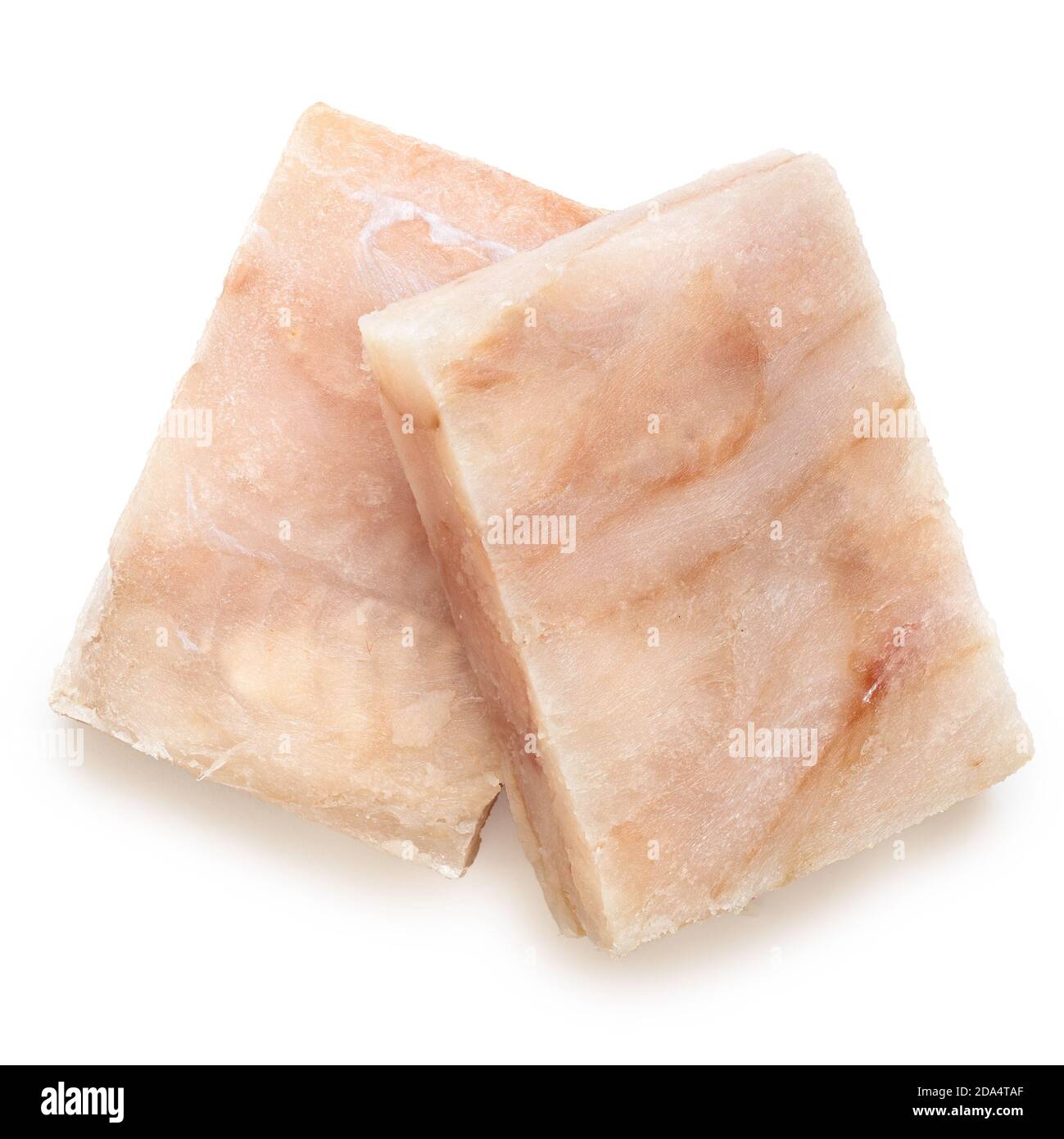 Two quick frozen fish fillet blocks isolated on white. Top view Stock ...