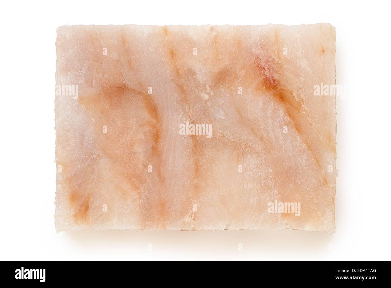 Quick frozen fish fillet block isolated on white. Top view Stock Photo ...