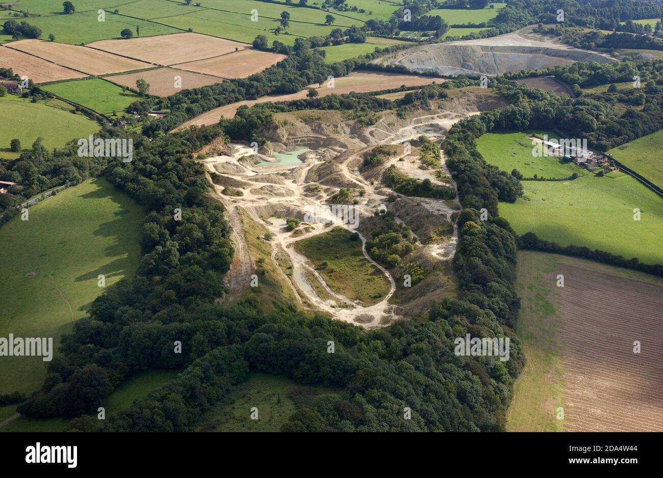 Aerial view of Quarry site at Farley, Much Wenlock in Shropshire ...