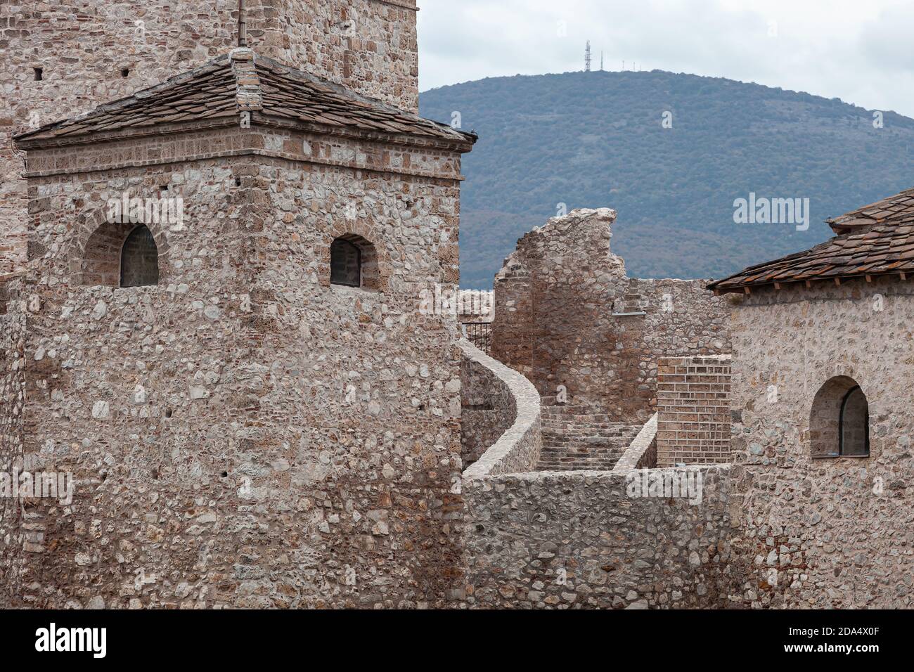 Close-up view of Momcilov grad fortress in Pirot, Serbia and background ...