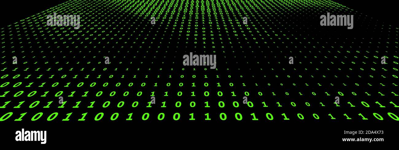 Binary code perspective background with green digits on a black. Digital vector graphic pattern ...