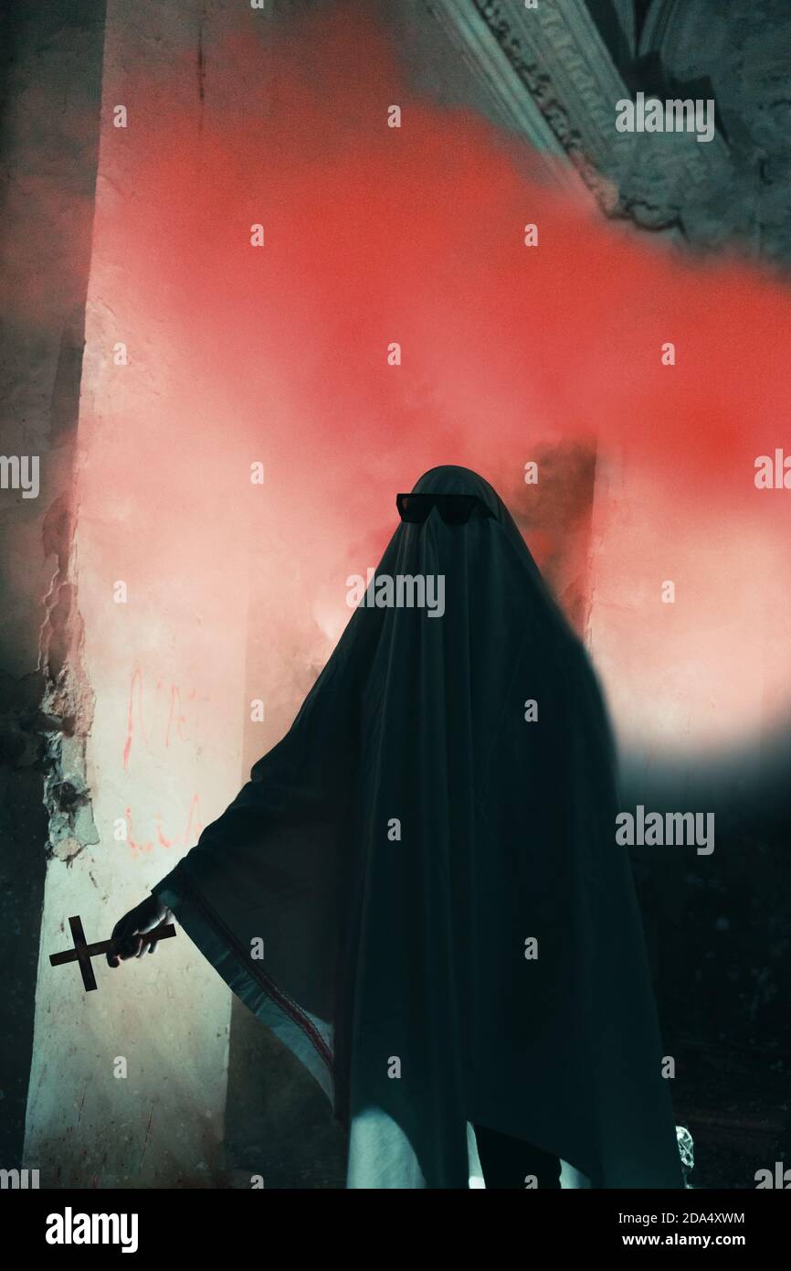 Vertical shot of human in ghost costume with sunglasses Stock Photo - Alamy