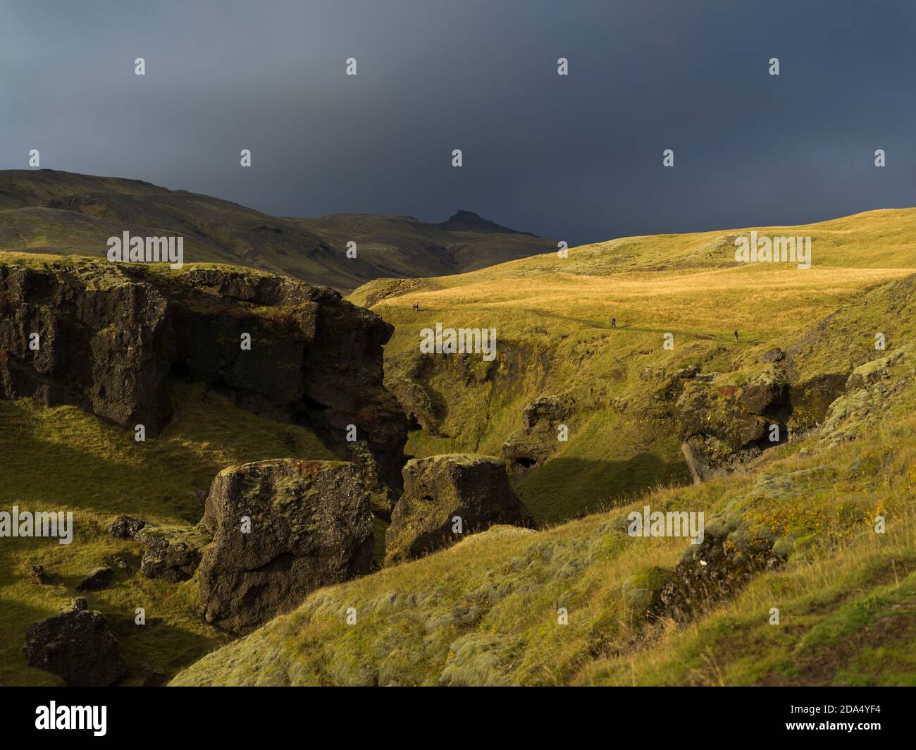 View of rock formations, Skogafoss Waterfall, Rangar ing Eystra, Skogar ...