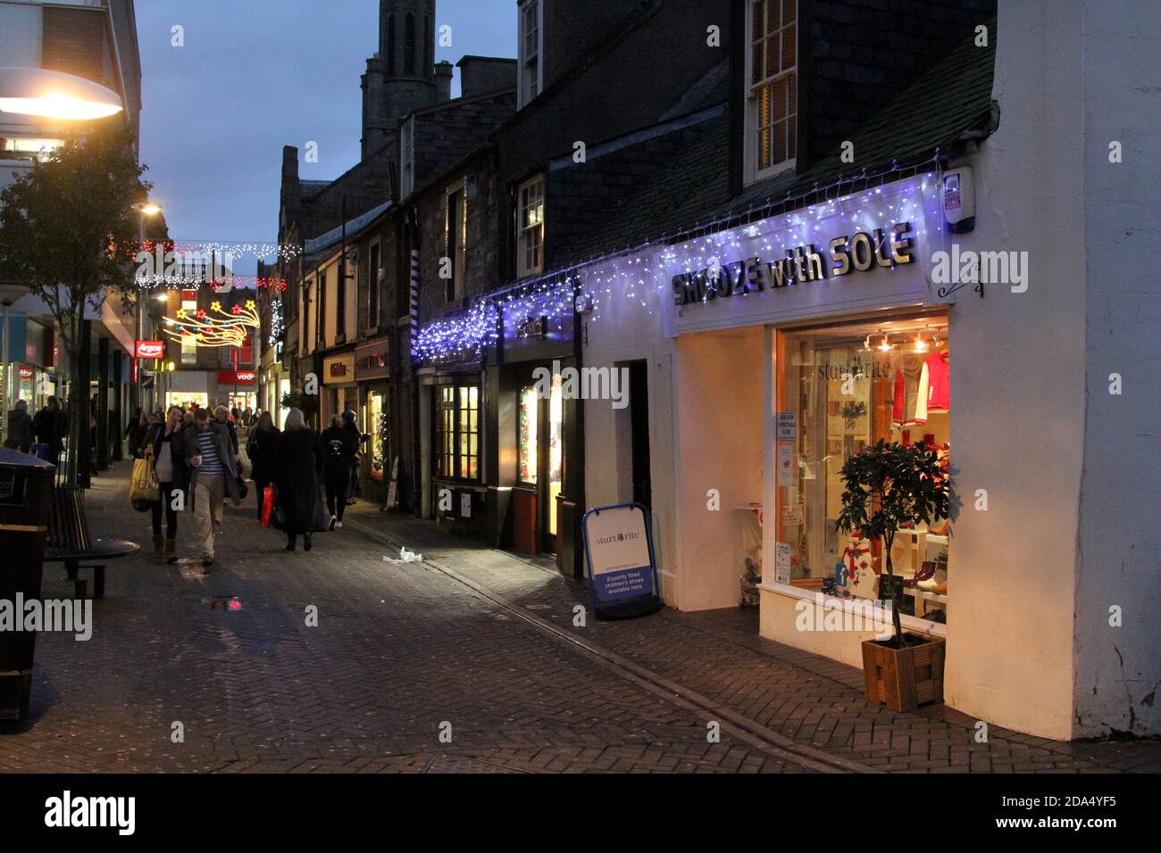 Ayr, Ayr town Centre, Ayrshire, Scotland, lights from shop wondows ...