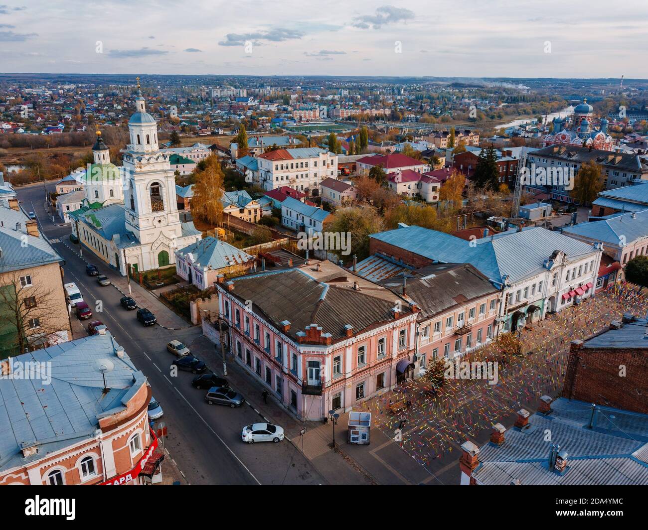 Panorama of historical downtown of Yelets from drone flight Stock Photo ...