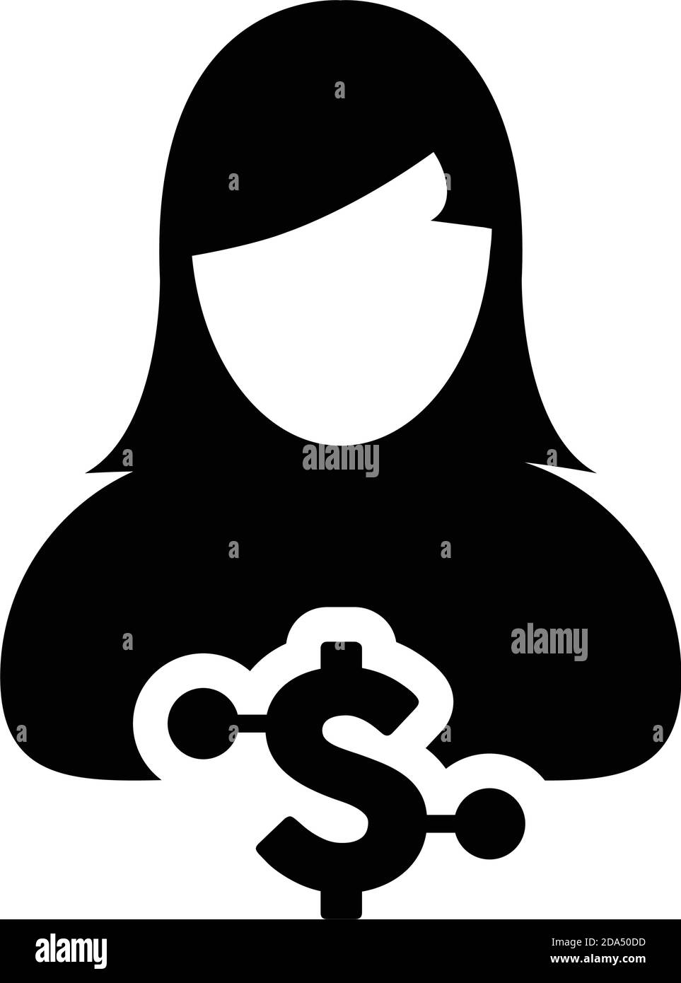 Digital money icon vector dollar currency symbol with female user ...