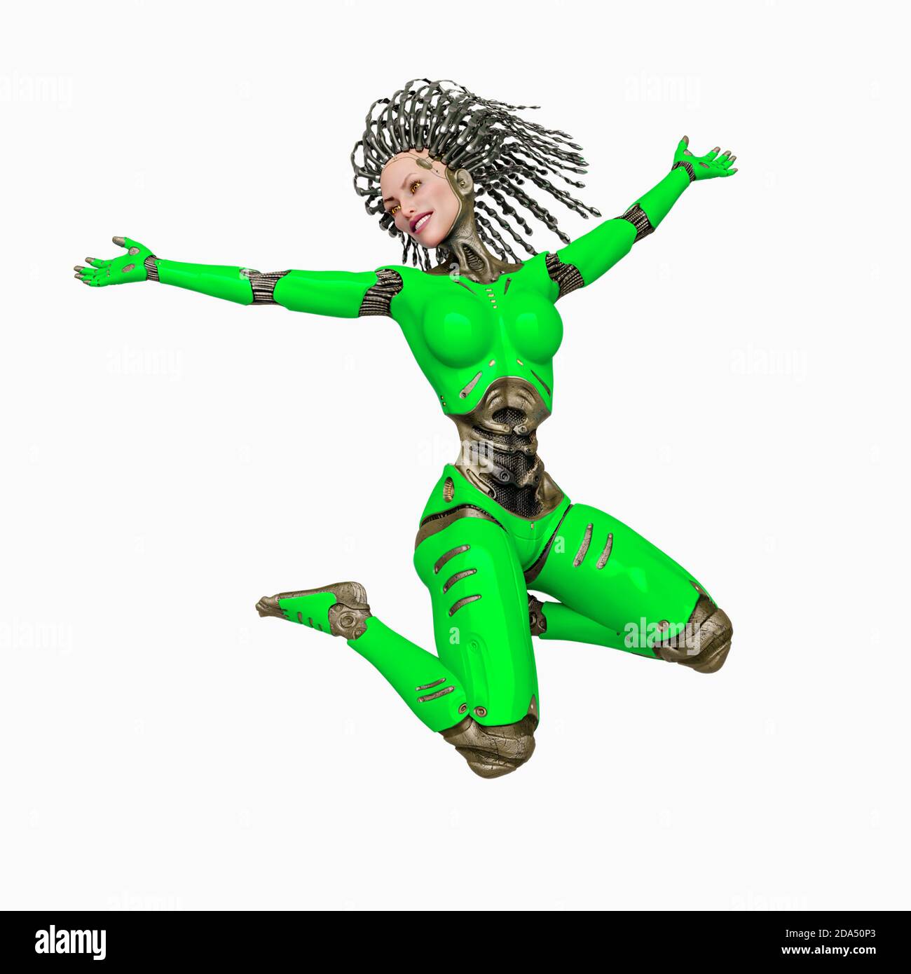 super cyborg is jumping with happiness, 3d illustration Stock Photo - Alamy