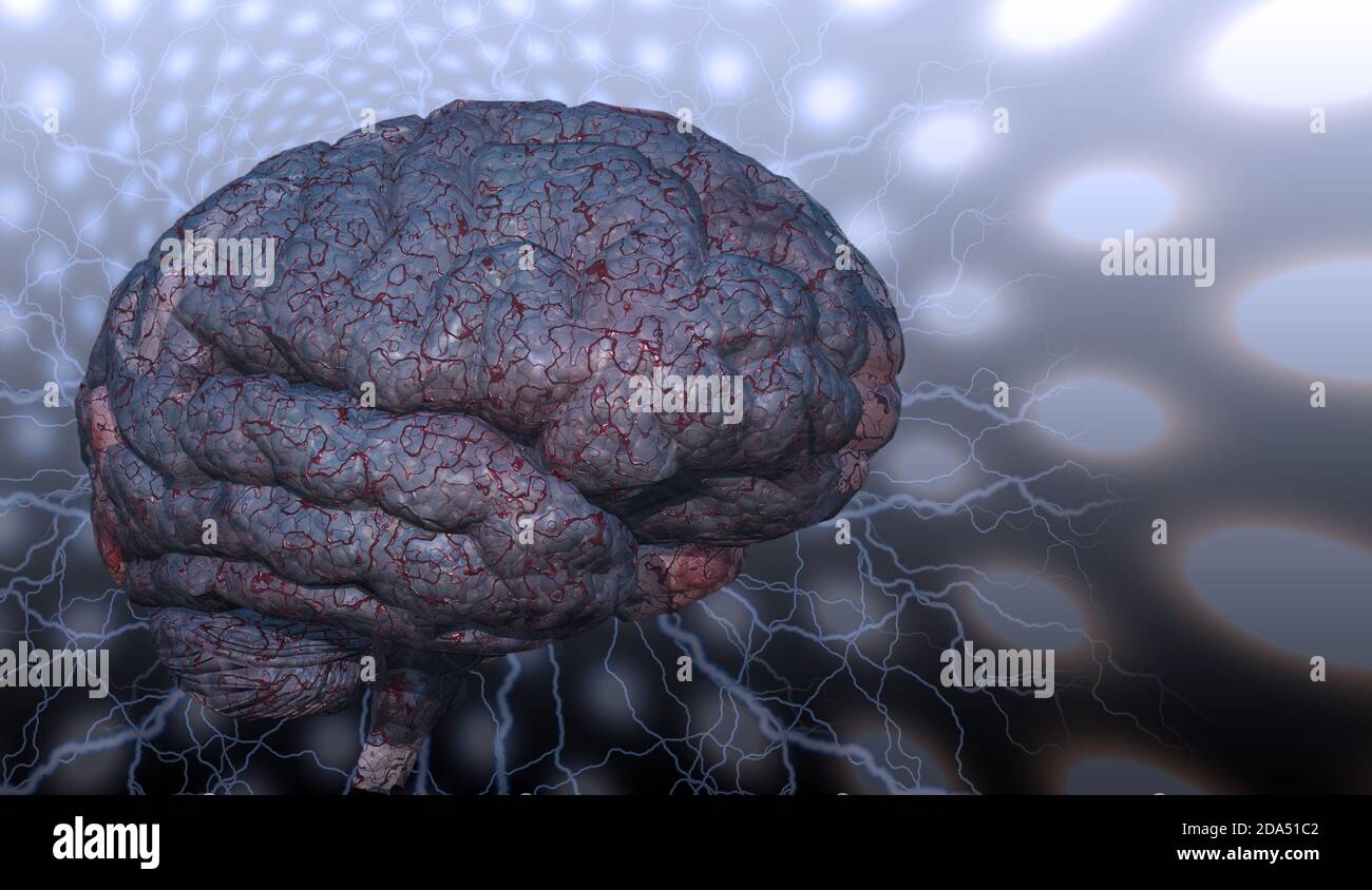 Psychedelic background and human brain. 3D rendering Stock Photo - Alamy