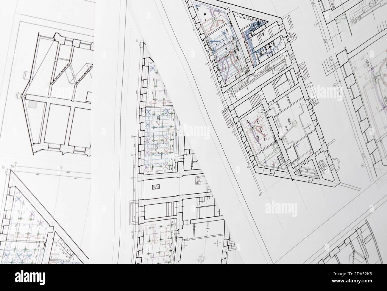 Architectural design, drawings, drawings are lying on the table ...