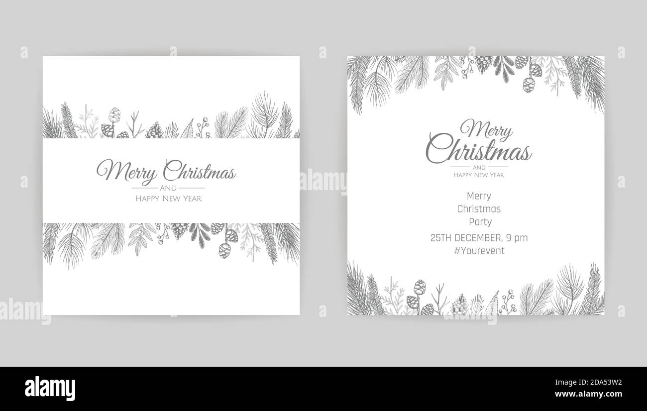 Vector Christmas Cards Set. Holiday Party Card Templates Design Stock ...
