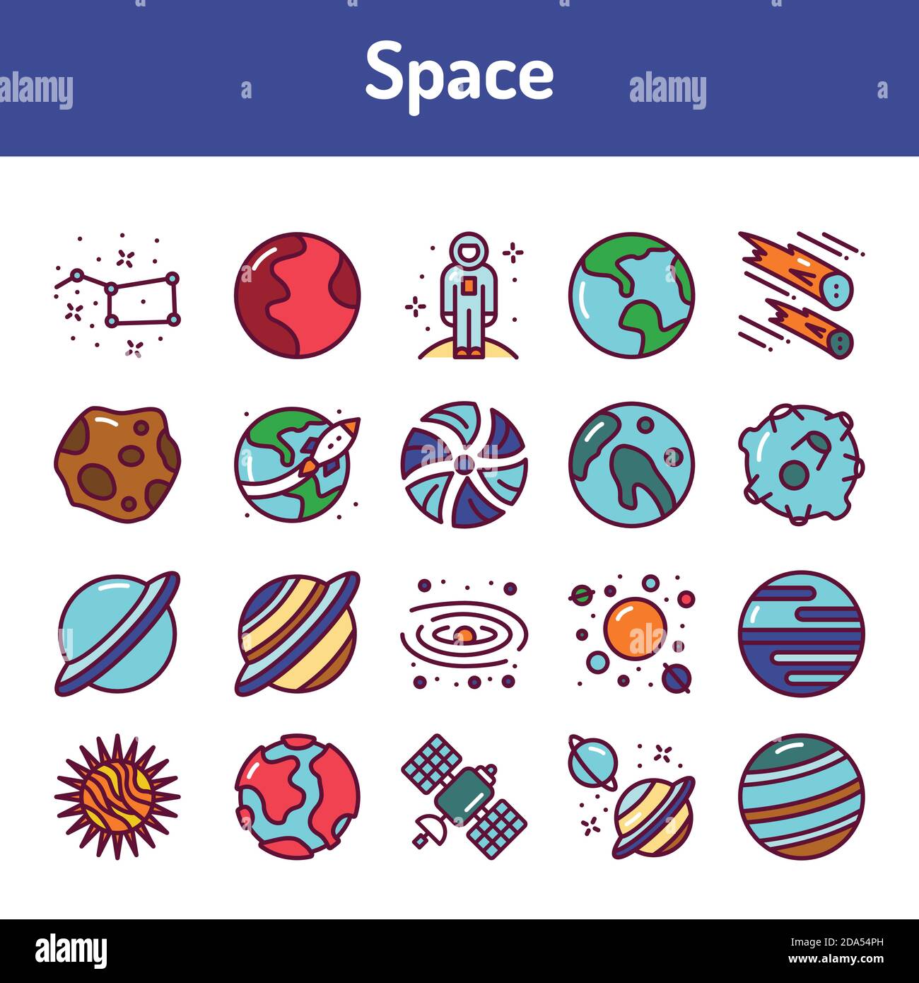 Space color line icons set. Pictograms for web page, mobile app, promo ...