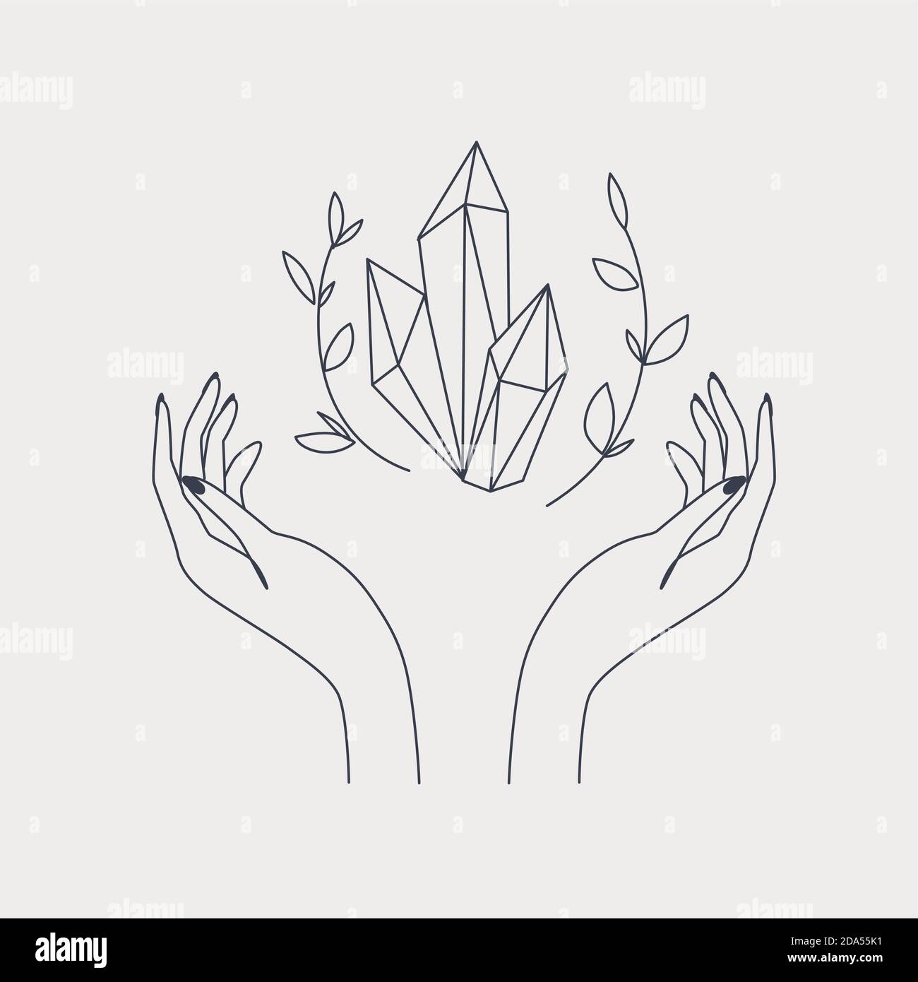 Hand and crystals tribal line style logo template Stock Vector Image ...