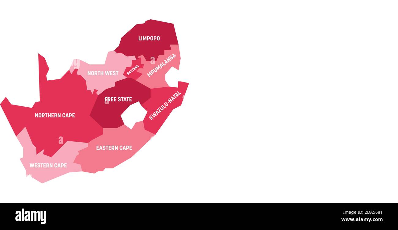 Pink political map of South Africe, RSA. Administrative divisions ...