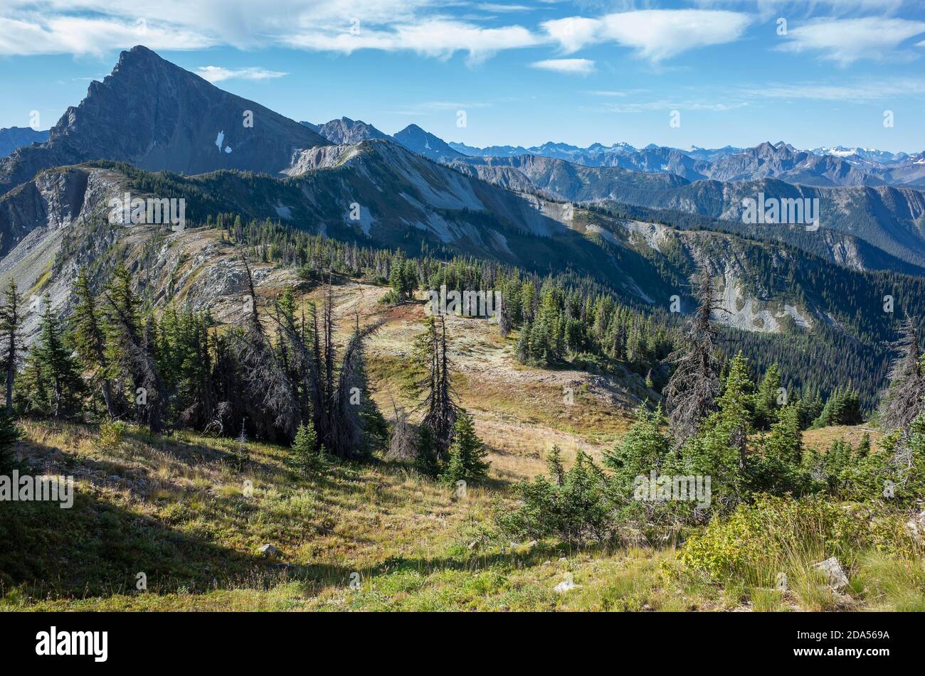 Hiking trail through vast alpine wilderness oin mountains Stock Photo ...