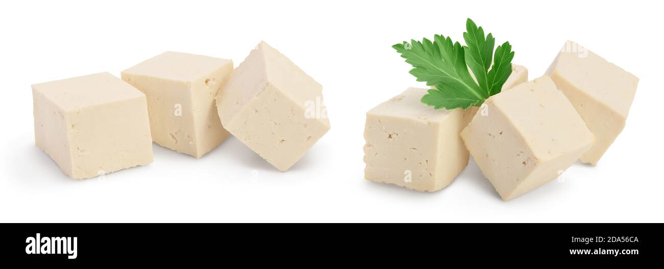 diced tofu cheese isolated on white background with clipping path and ...