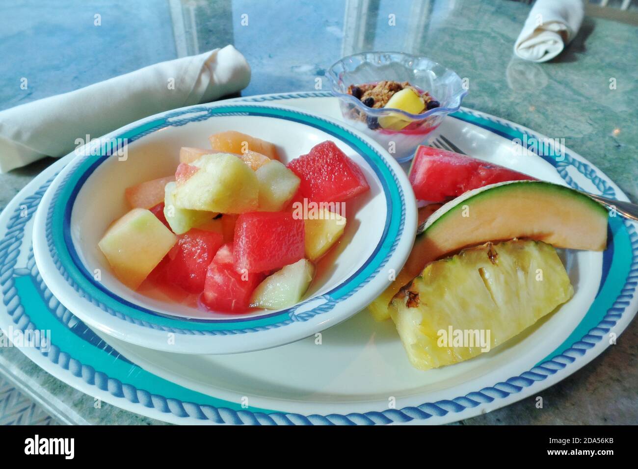 Healthy breakfast melon chunks Stock Photo - Alamy