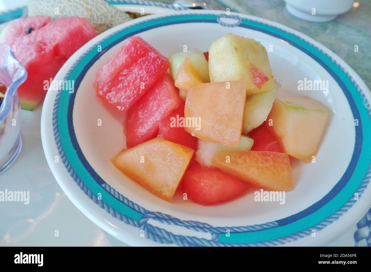 Healthy breakfast melon chunks Stock Photo - Alamy
