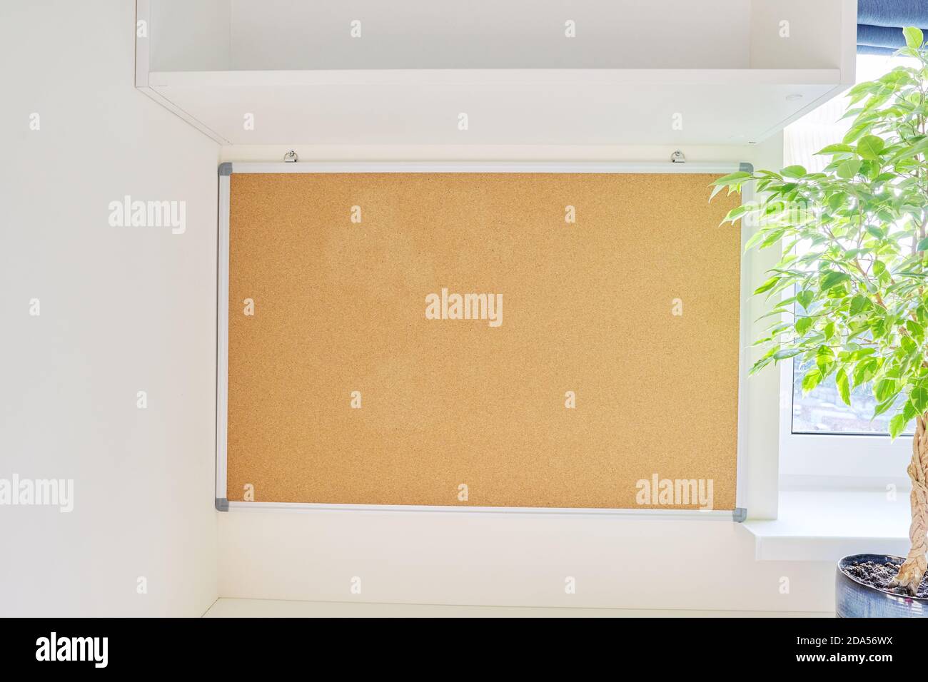 Empty cork board in the interior, above the desk, education, business ...