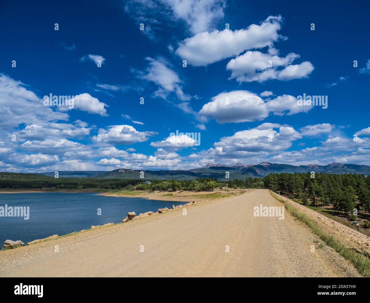 Road atop Jackson Gulch Dam, Mancos State Park, Mancos, Colorado Stock ...