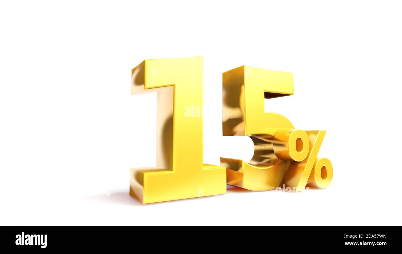 15% Golden symbol , 3D render Stock Photo - Alamy