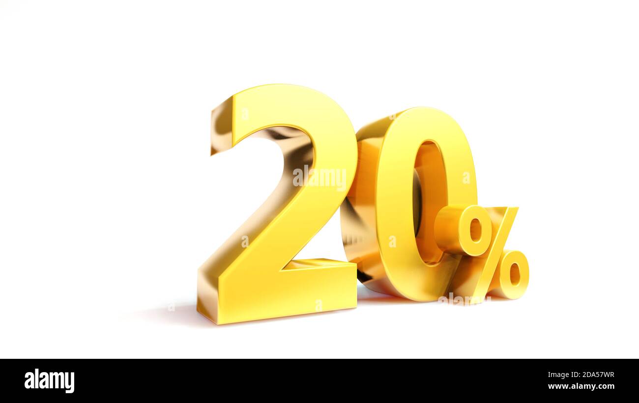 20% Golden symbol , 3D render Stock Photo - Alamy