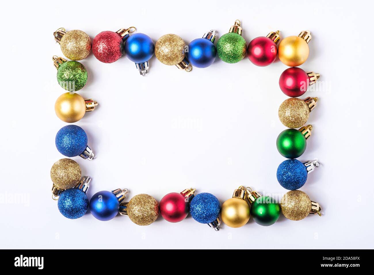 Christmas composition with copy space. Colorful balls and ornaments ...