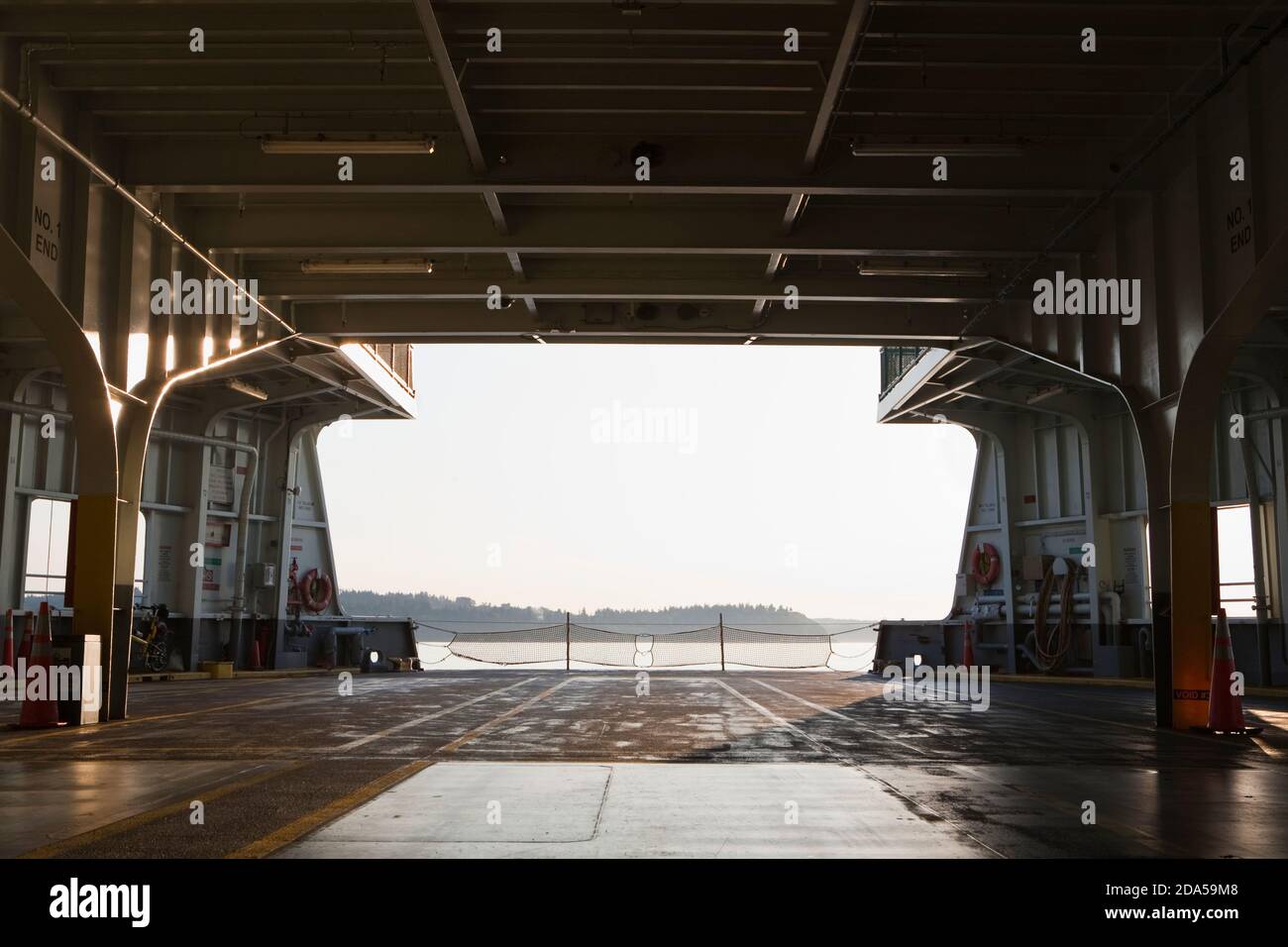 The view from the freight deck of a roll on roll off ferry boat ...